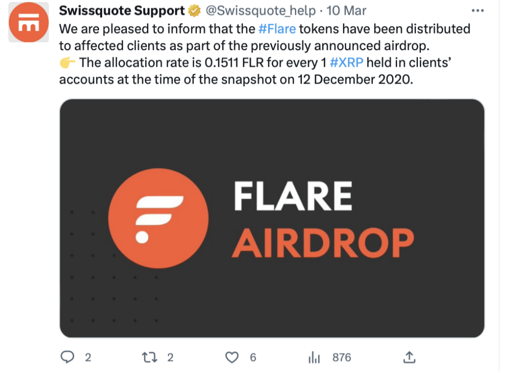 Swissquote confirms distribution of Flare tokens - FX News Group