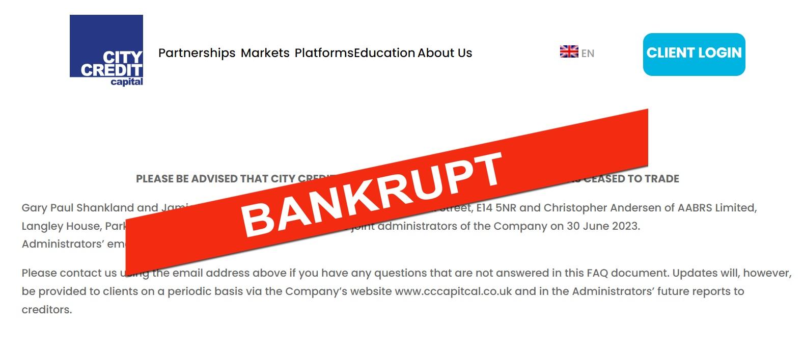 CFDs broker City Credit Capital / CIX Markets bankrupt, enters ...