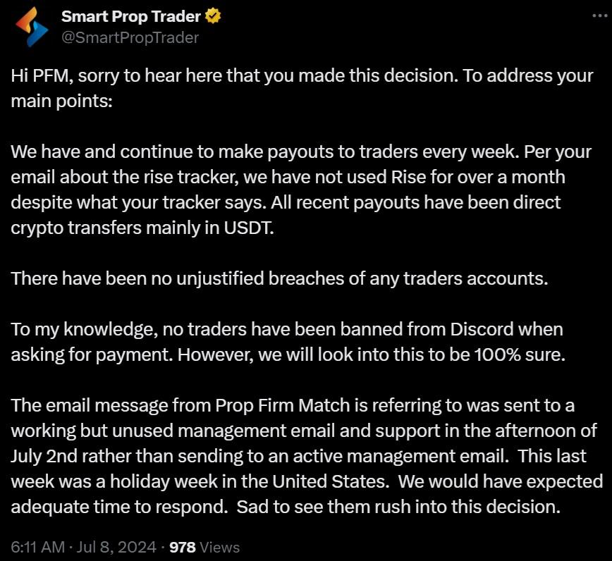 Prop firm Smart Prop Trader delisted from Propfirmmatch for delayed payouts - FX News Group