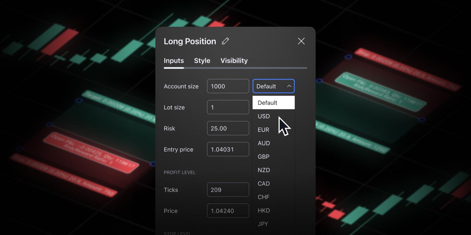 TradingView enables currency selection for Short and Long Position ...